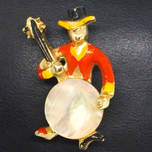 Unmarked | Jewelry | Vintage Mid Century Rare Enamel Mop Banjo Playing ...